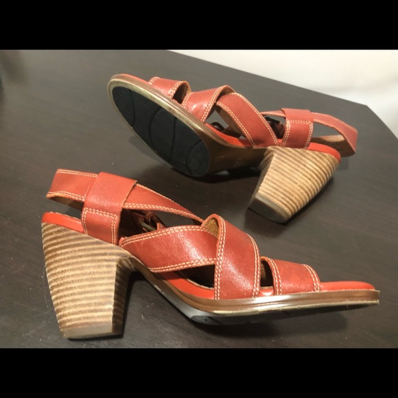 Clarks | Shoes | Indigo By Clarks Leather Strappy Stacked Heels | Poshmark